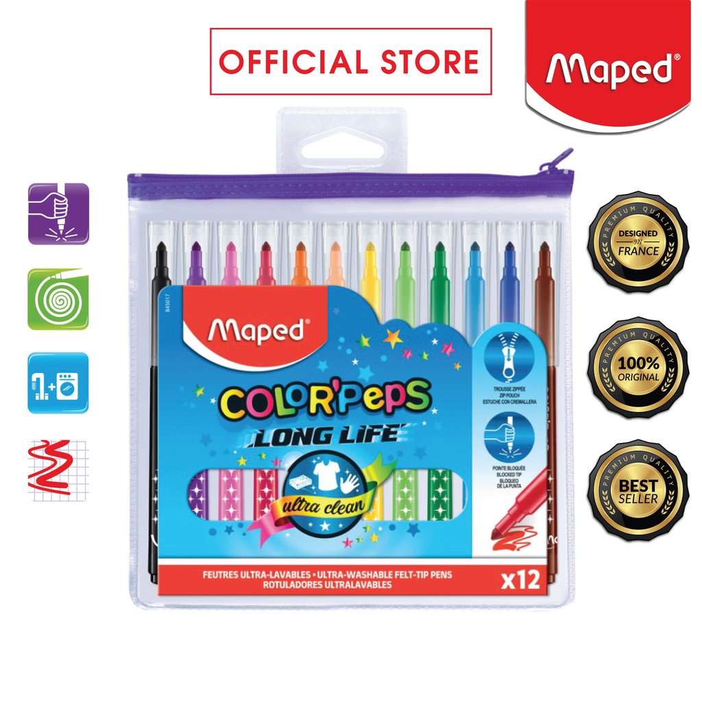 Maped Color Peps Long Life Markers (12 Colours) Bel Air